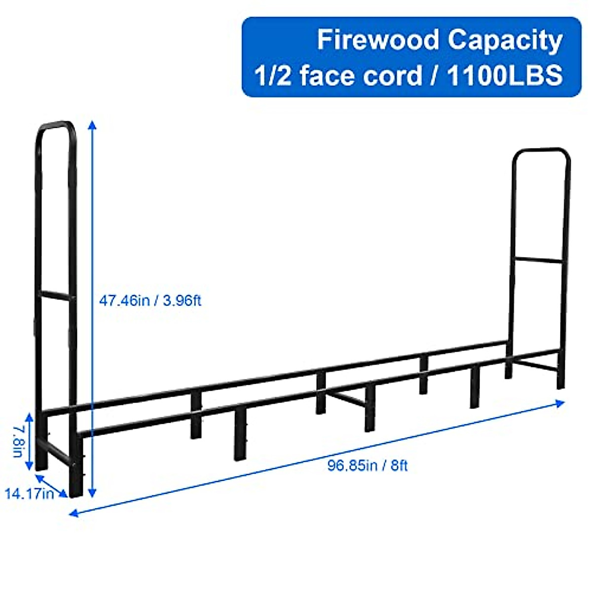 Audessy 8ft Firewood Rack Outdoor, Heavy Duty Steel Fireplace Wood Stacking Rack Log Holders for Firewood Outdoor, Black