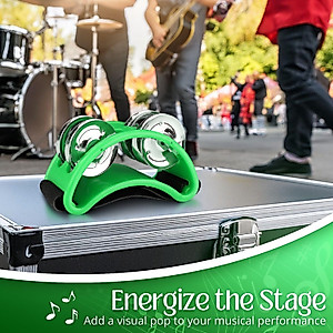 Flexzion Foot Tambourine Percussion with Double Row Steel Jingles - Foot Shaker Musical Instrument Drum Party Shoes Gift Singer Vocalists Cajon & Guitar Players (Green)