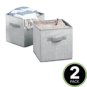 mDesign Small Fabric Collapsible Organizer Cube Bin Box with Front Handle for Cube Furniture Units, Closet or Bedroom Storage, Holds Clothing, Linens, Accessories - Lido Collection - 2 Pack - Gray