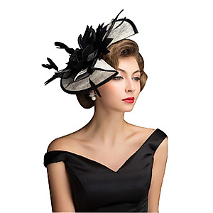 ORIDOOR Women Sinamay Fascinators Derby Church Tea Party Wedding Flower Feathers Headpiece with Headband Clips, Black, One Size