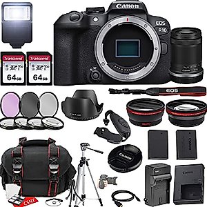 Canon EOS R10 Mirrorless Camera w/RF-S 18-150mm f/3.5-6.3 is STM Lens + 2X 64GB Memory + Hood + Case + Filters + Tripod & More (35pc Bundle)