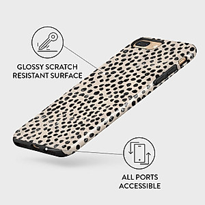 BURGA Phone Case Compatible with iPhone 7 Plus / 8 Plus - Hybrid 2-Layer Hard Shell + Silicone Protective Case -Black Polka Dots Pattern Nude Almond Latte - Scratch-Resistant Shockproof Cover