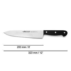 Arcos Chef Knife 8 Inch Stainless Steel. Cooking Knife to Cut and Peel Small Food. Ergonomic Polyoxymethylene Handle and 200mm Blade. Series Universal. Color Black