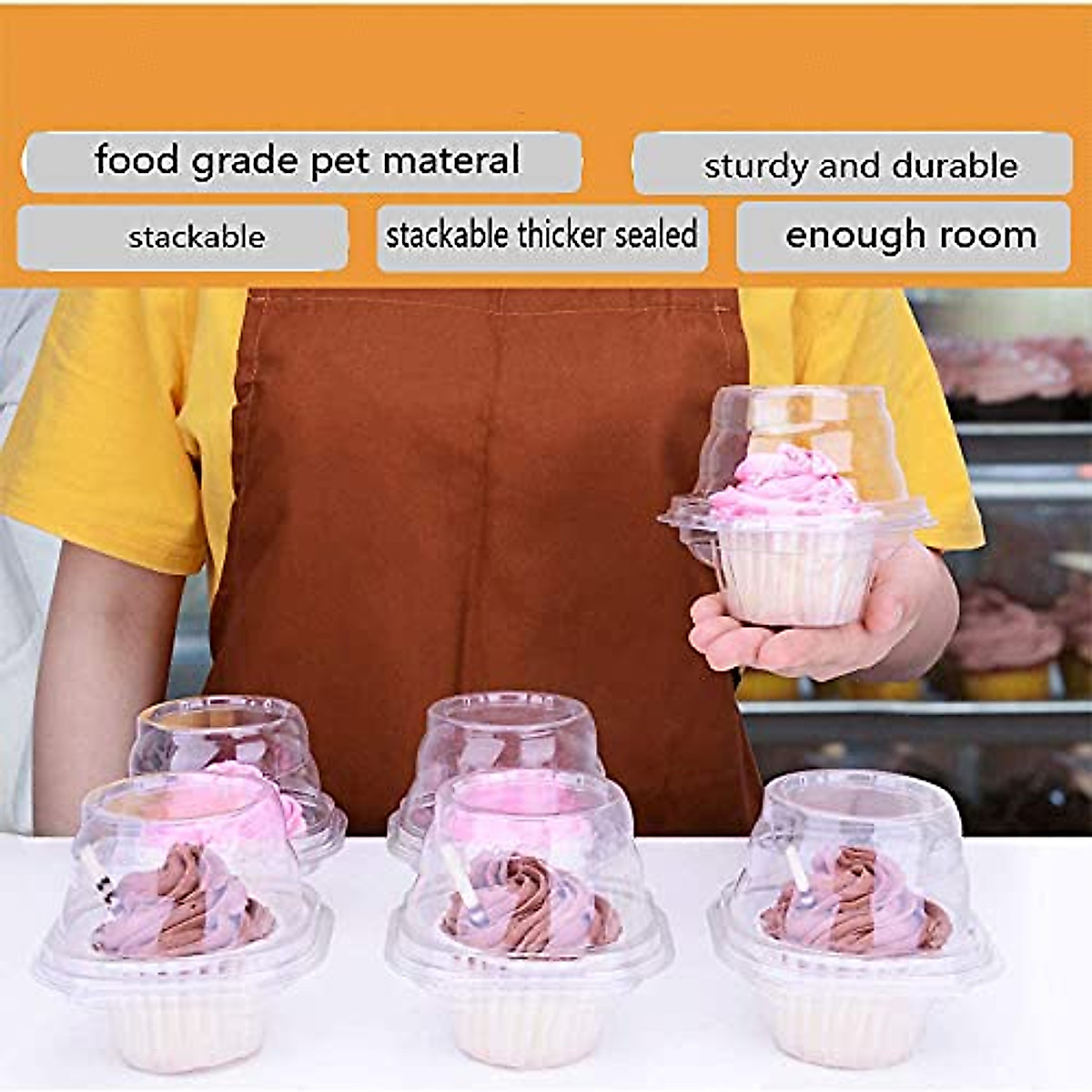 Single Cupcake Boxes -Individual Cupcake Container - Single Compartment Cupcake Carrier Holder Box - Stackable - Deep Dome - Clear Plastic - BPA-Free- (25)