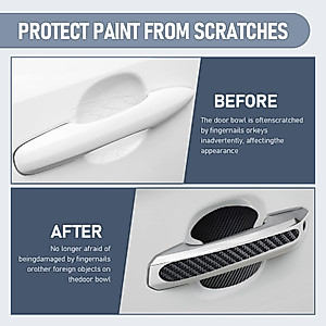 ZKFAR 8 PCS Carbon Fiber Black Leather Door Bowl Sticker for Car, Door Handle Scratch Protector, Universal Fit