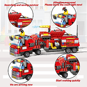 1432 Pieces City Fire Truck , Fire Rescue Helicopter , Fire Rescue Boat Building Blocks Set , 8+1 City Fire Mobile Command Center Truck , Fire Engine Gifts for Kids, Boys and Girls Ages 6-12