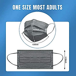 YJIAKA Gray Disposable Face Mask 4-Ply Safety Masks Anti Dust Breathable Mouth Cover with Elastic Earloop Mask Protect Health - 50Pcs