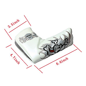HAIYUE Golf Head Cover Putter Sports Skull Blade Club Headcovers Magnetic Closure Mirror Synthetic Pu Leather Embroidered Blade Fit All Brands Gift Accessories for Men Women White