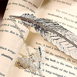 Toirxarn Metal Feather Bookmarks with 3D Butterfly Pendant - Perfect Teacher Appreciation, and Birthday Gift for Women, Her, Mom, Librarian, and Book Lovers - Unique Page Marker