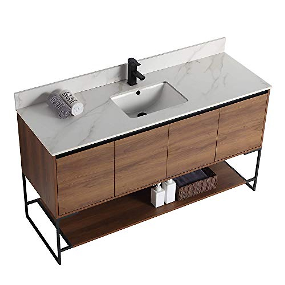 Fine Fixtures 60 Inch Bathroom Vanity with Sink - Modern Knob Free Design, Elegant Space-Saving Solution for Your Bathroom - Durable, Bathroom Vanities for a Contemporary Look - Urbania Collection
