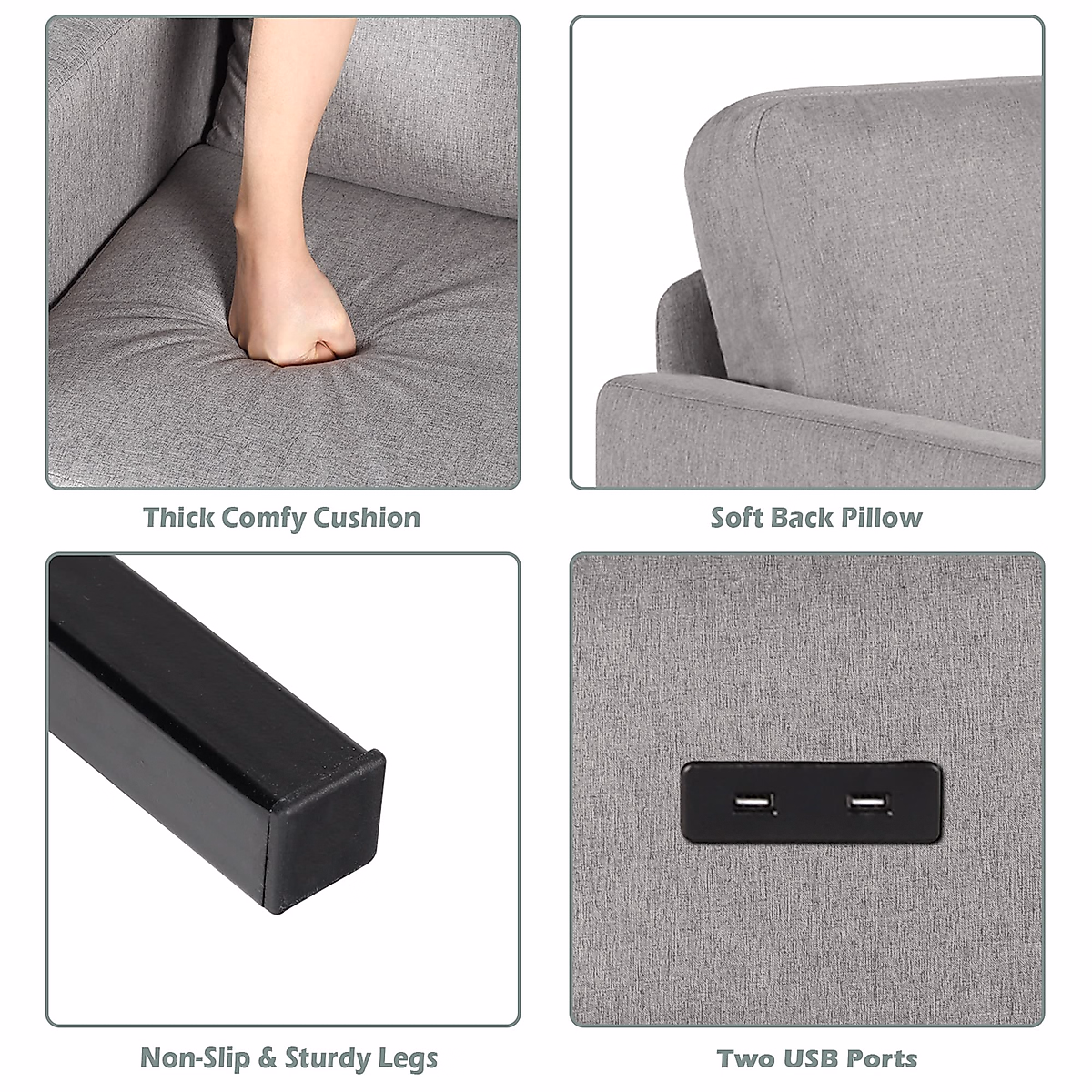 STHOUYN 2 Piece Upholstered Sectional Sofa Set Couches Sofas Living Room Furniture Sets, Loveseat with USB & Accent Chair, Grey Couch Bedroom Livingroom Apartment (2, Light Grey)