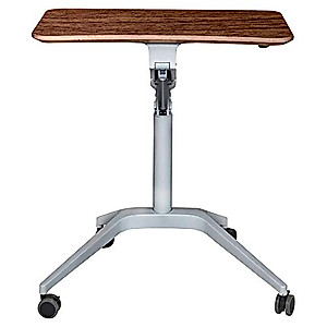 Contemporary Workpad Height Adjustable Laptop Cart Desk with Pneumatic Mechanism, Mobile Tilt, Locking Castors, Ergonomic Curved Desktop, for Office, College, 19 x 28 in. Walnut Top