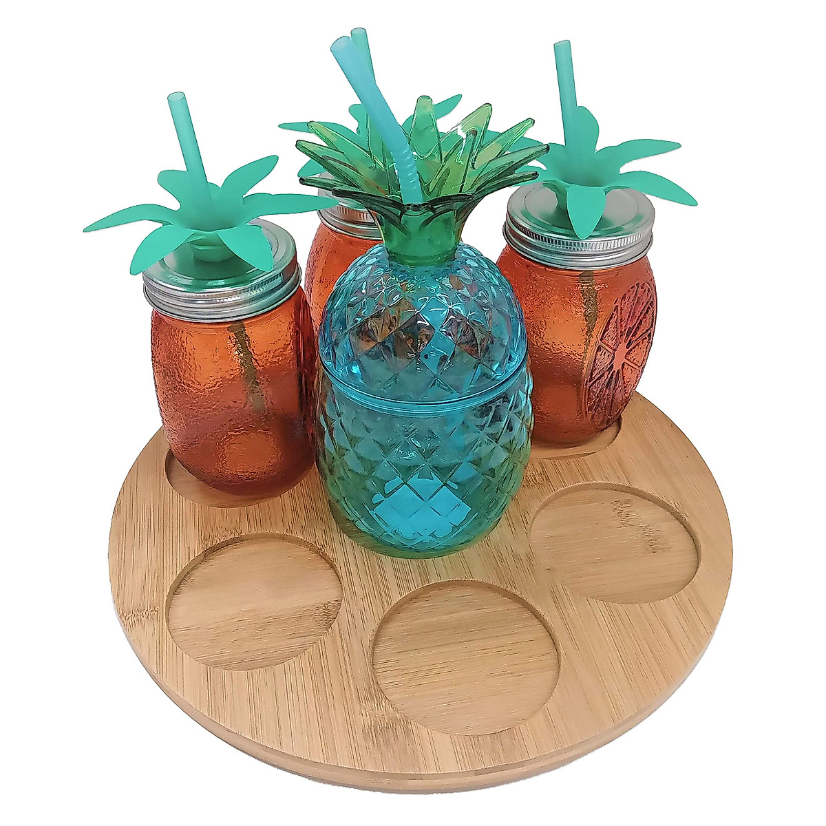 Coffee Syrup Rack, Bottle Display, 12" Bamboo Lazy Susan, No Plastic Both Sides Wooden Tray for Cupcake Bottle of Wine Sauce, Spice Organizer, Rotating Turntable Countertop Wooden Tray