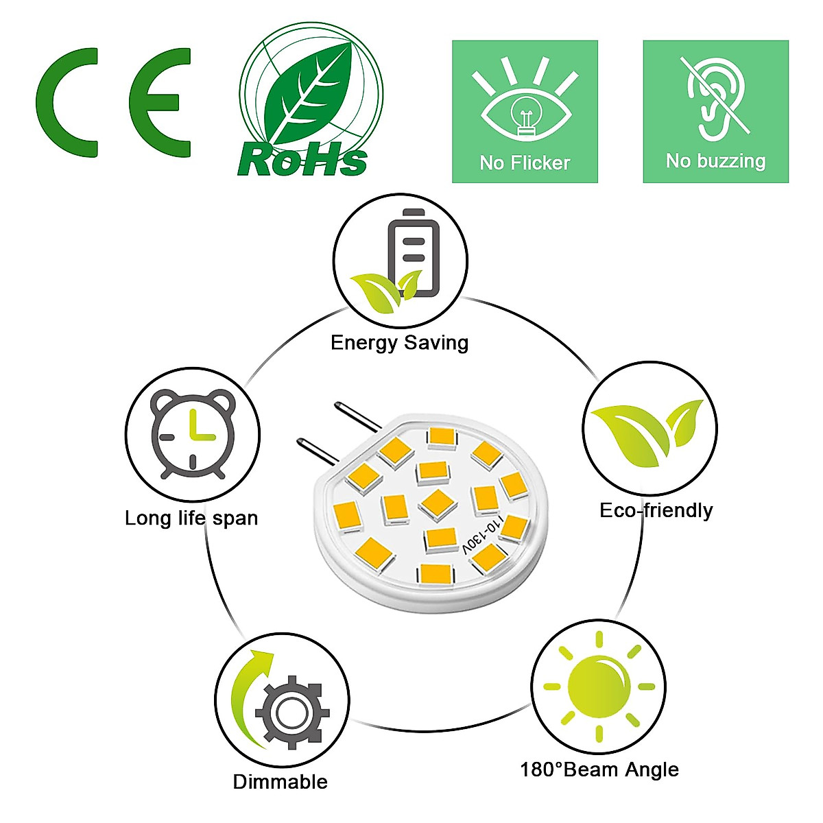 Lacnooe G8 LED Bulb Dimmable 3W Mini Thin Puck Light Equivalent to 20W-25W T4 G8 Bi-Pin Base Halogen Bulb, 120V Warm White 3000K G8 Bulb for Under Counter Kitchen Lighting, Under Cabinet Light,6 Pack