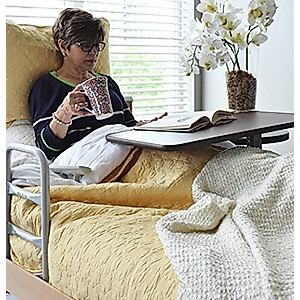 Invacare Hospital Style Overbed Table with Auto-Touch Adjustable Height and Wheels, Fits Over Beds and Bedside, 6417 Brown .75"H x 15"W x 30"L,Base: 15.5"W x 26"L,28" - 40"