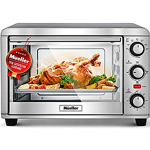 Mueller AeroHeat Convection Toaster Oven, 8 Slice, Broil, Toast, Bake, Stainless Steel Finish, Timer, Auto-Off - Sound Alert, 3 Rack Position, Removable Crumb Tray, Accessories and Recipes