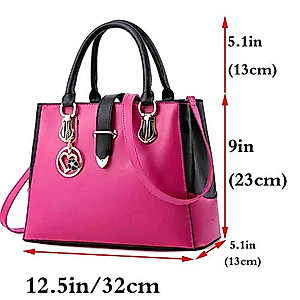 Rullar Women Handbag and Purse Stitching Shoulder Top-handle Bag Tote with Heart-shaped Pendant Rose