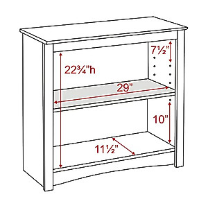 Prepac Sonoma 2-Tier Bookcase 29"H with 1 Adjustable Shelf, White Storage Cabinet, Modern Display Cabinet, Bookshelf with Storage Shelves for Home Office, Living Room, Bedroom Organizer