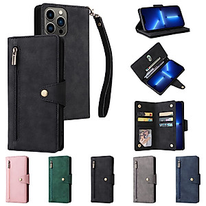 QDSKY iPhone 13 Pro Max Cases, iPhone 13 Pro Max Wallet Case for Women with 9 Card Holders & Kickstand & Strap PU Leather Flip Case for iPhone 13 Pro Max 6.7, Blue