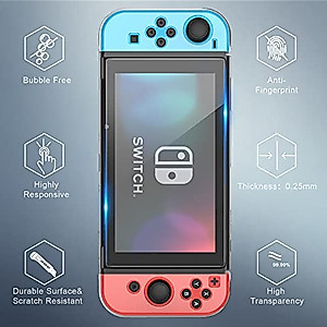 HEYSTOP Switch Case and Screen Protector - Dockable Soft TPU Protective Cover for Nintendo Console With 6 Thumb Grips and Accessories