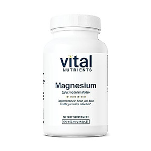 Vital Nutrients Magnesium Glycinate + Malate | 120mg Vegan Magnesium Supplement for Women and Men | Muscle, Heart, Bone Support* | Promotes Relaxation | Gluten, Dairy and Soy Free | 100 Capsules
