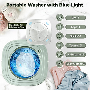 Portable Washing Machine, 8L Mini Washing Machine with 3 Modes Timing Cleaning, Portable Washer with Soft Spin and Draining for Socks, Baby Clothes, Towels and Small Items