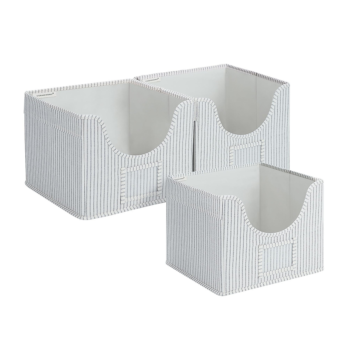 StorageWorks Closet Storage Bins, Closet Shelf Organizers, Fabric Storage Bin, Closet Organizer Bins with Cutout Window and 2 Handles, Clothes Storage Organizer, Medium, Grey and White Stripes, 3-Pack