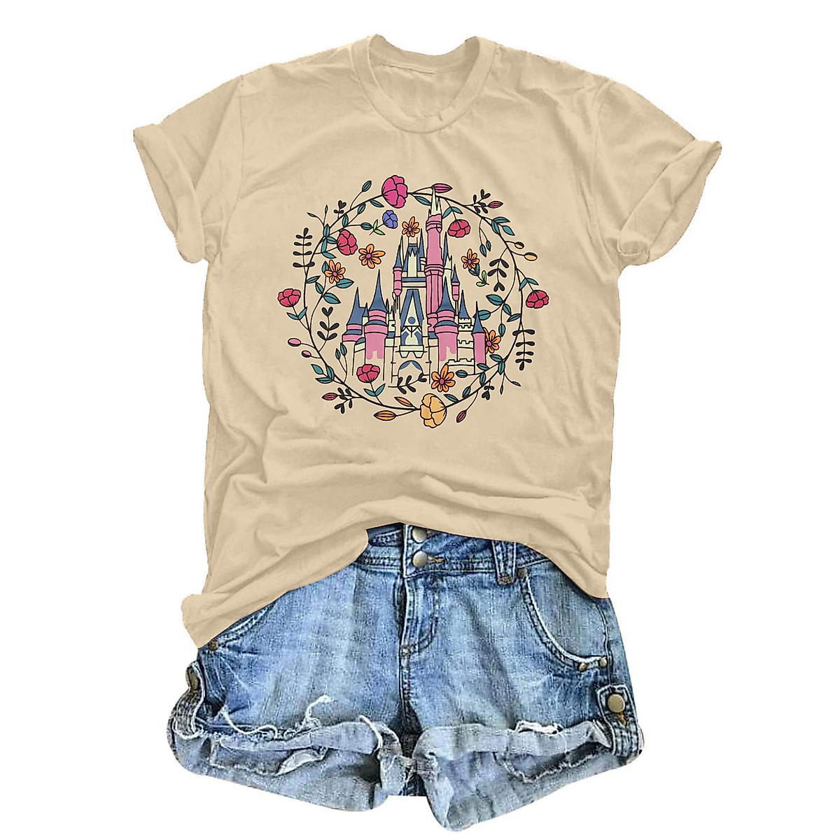 Magical Shirt for Women Magic Kingdom T Shirt Family Holiday Vacation Tee Castle Graphic Short Sleeve Tops Apricot