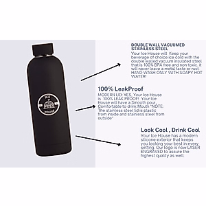 ICE HOUSE Sports Water Bottle - 18oz, Vacuum insulated stainless steel, Double walled,Cold 24Hrs, Hot 12hrs, Leak Proof, Sweat proof sport’s design (Black)
