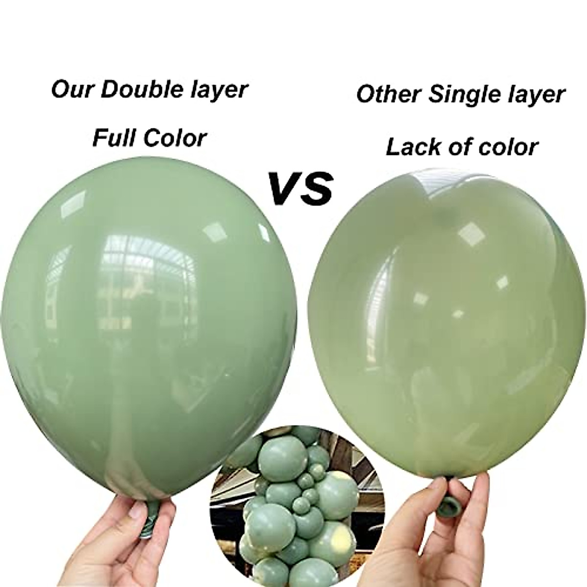 Sage Green Balloon Garland Arch Kit- Double Stuffed Sage Green Balloons Ivory White Metallic Chrome Gold Balloons for Baby Shower Jungle Safari Wild One Birthday Party Decorations