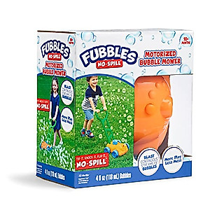 Little Kids FUBBLES NO Spill Bubble Lawn Mower | Includes 4oz Non Tox Refill Solution | Automatic Bubble Blower Machine | Toddler Outdoor Bubble Toy, Orange