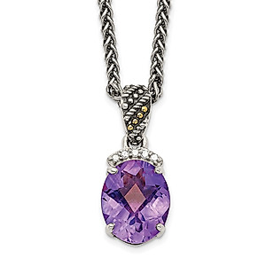 IceCarats 925 Sterling Silver 18 inch Vintage Checkerboard Cut Oval Purple Amethyst Diamond Chain Necklace Gemstone Pendant Charm