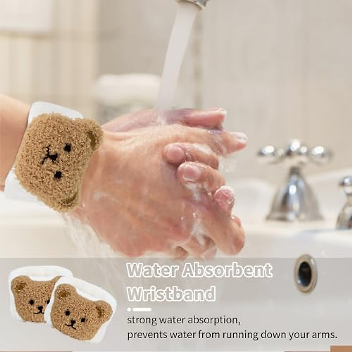 WHAVEL Spa Headband and Wristband Set, 3PCS Brown (Bear Ears Headband for Washing Face, Absorbent Wrist Bands for Washing Face)