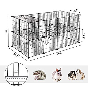 SONGMICS Pet Playpen, Small Animal Playpen, Rabbit Guinea Pig Cage, Zip Ties Included, Metal Wire Apartment-Style Two-Story Pet Premium Villa for Bunnies Puppies, Indoor Use, Black ULPI02H