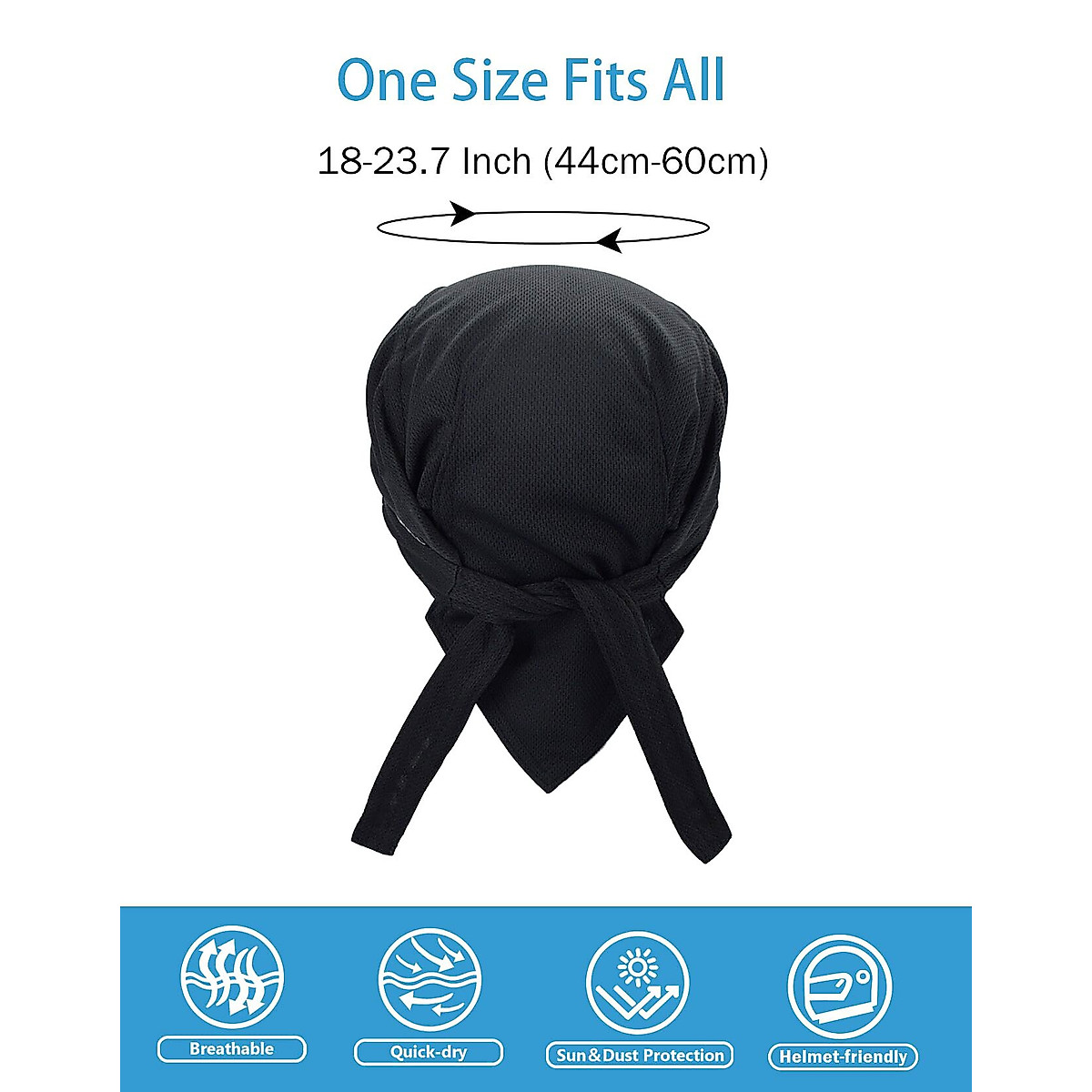 Black Doo Rags Sweat Wicking Beanie Cooling Helmet Liner Large Do Rags Skull Caps Head Wraps Dew Rags Hat for Men and Women (Black Pack)