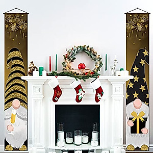 Happy New Year Gnome Porch Banner 2023 New Year's Eve Christmas Holiday Front Door Sign Wall Hanging Party Decoration