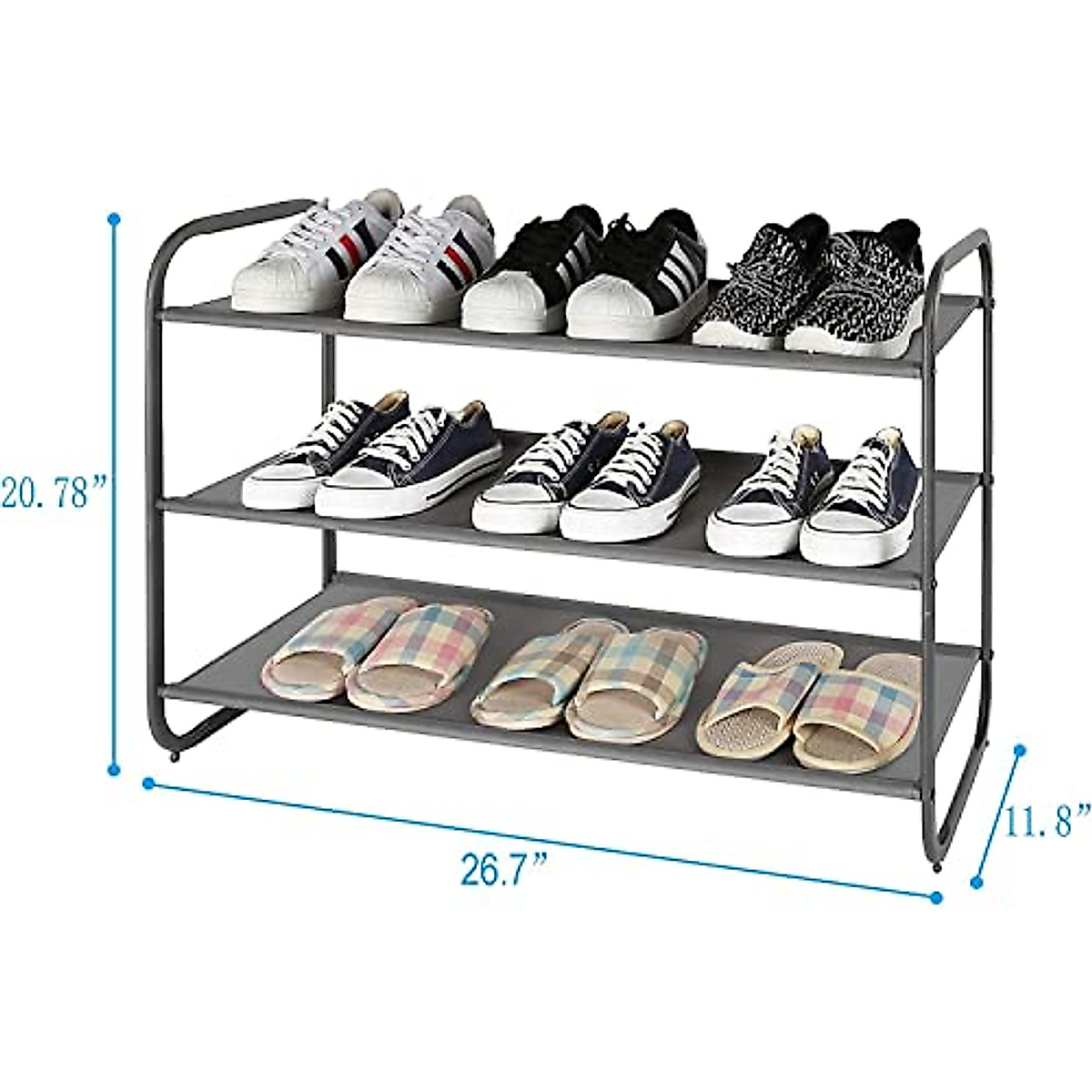 MAX Houser 3-Tier Shoe Rack, Fabric Shoe Shelf for Closet Bedroom Entryway (Dark Grey)
