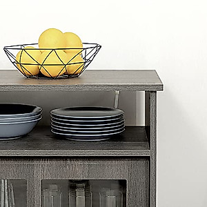 HOMCOM Sideboard with Glass Sliding Doors, Buffet Cabinet, Coffee Bar Cabinet with Adjustable Shelf, Dark Grey