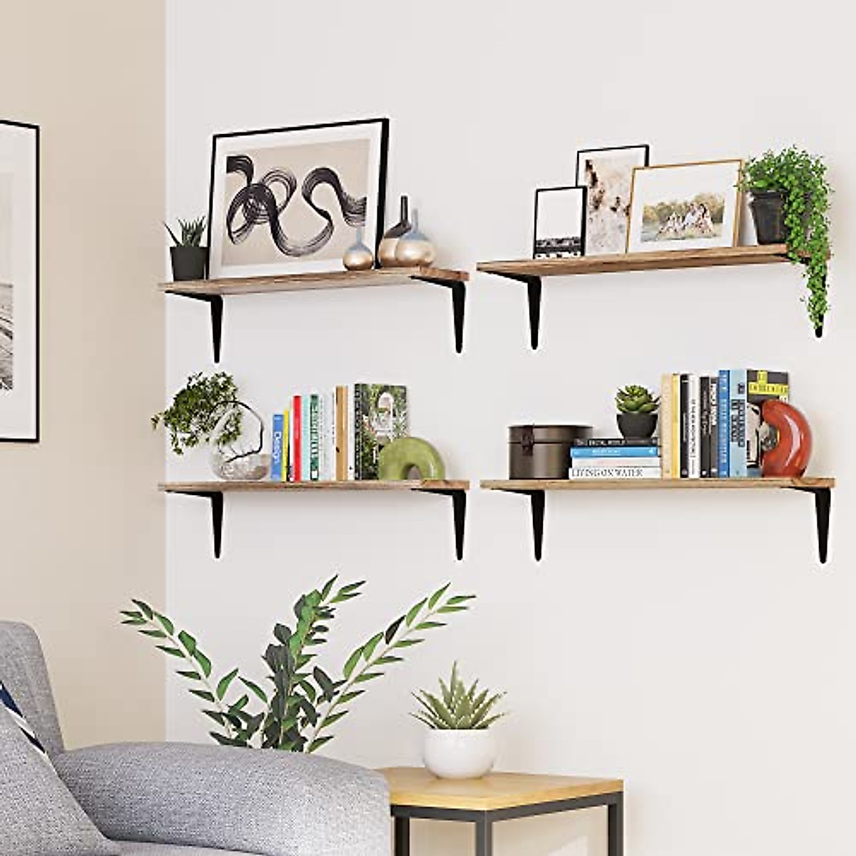 Wallniture Arras Floating Shelves Wall Mounted, Wall Shelves for Bedroom Decor, Floating Book Shelves for Wall, 24" Wall Shelf for Living Room & Bathroom, Floating Shelf for Kitchen, Set of 4 Burnt