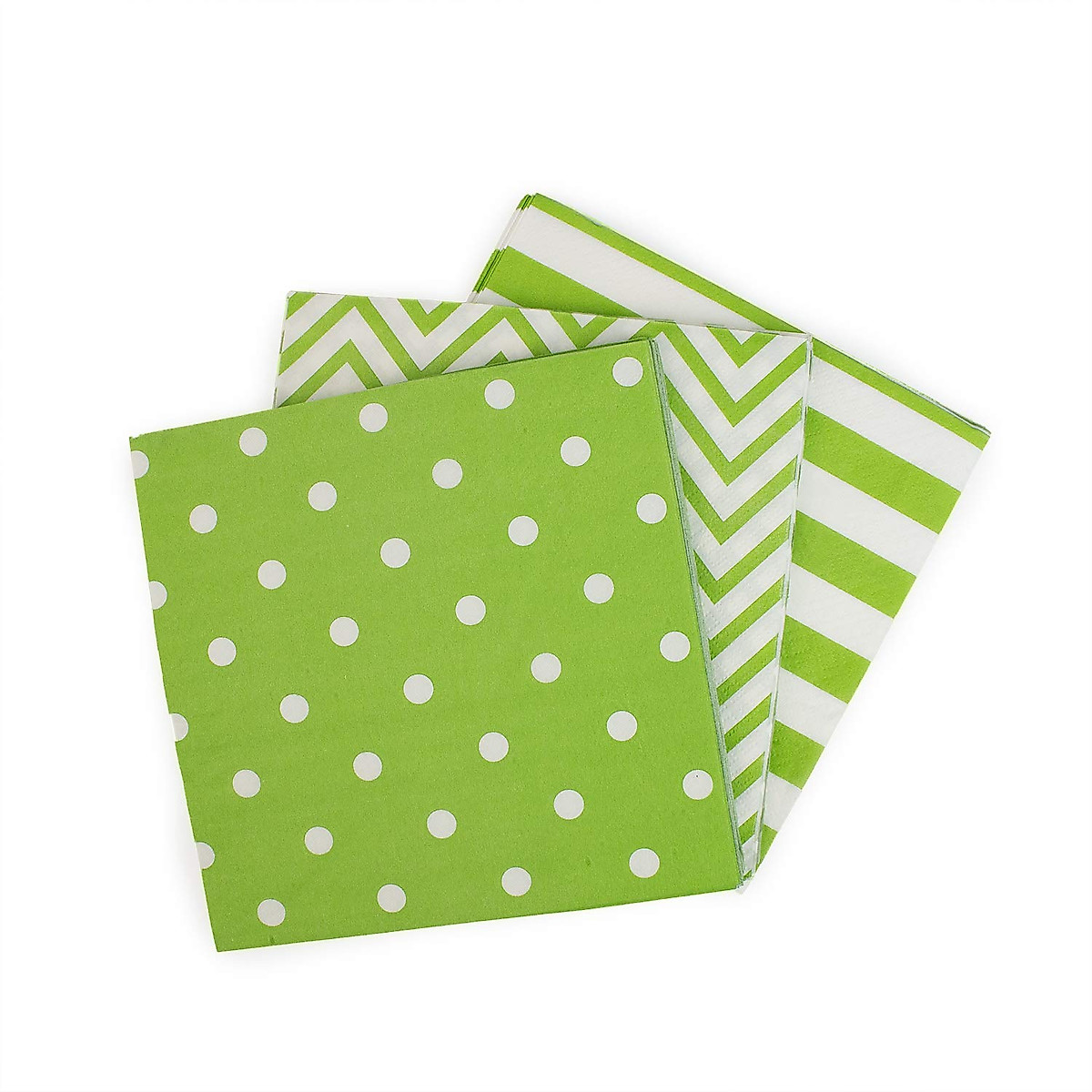 Dulousia Disposable Striped Chevron Polka Dot Green Paper Party Napkins 60 Count
