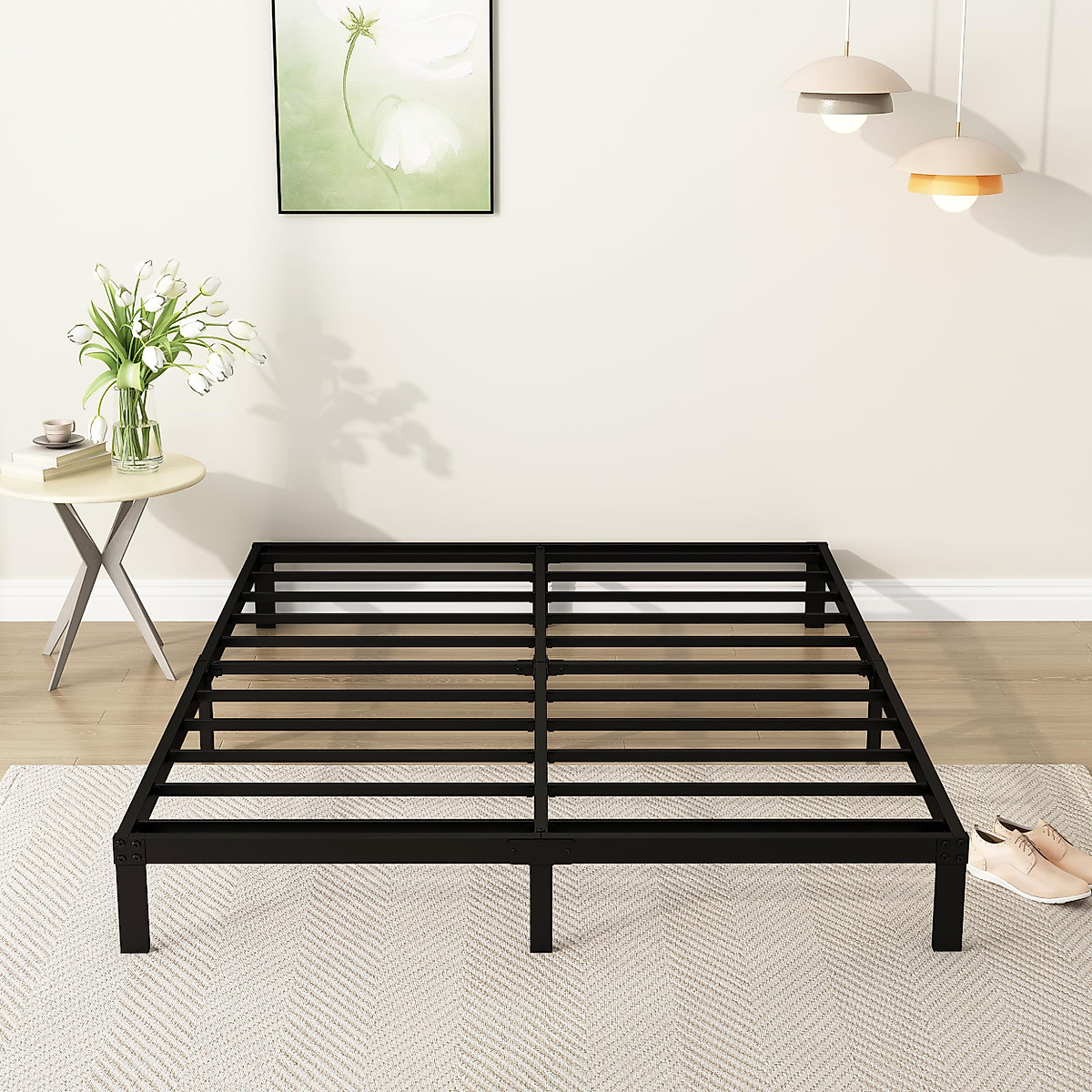 DiaOutro 9 Inch Queen Bed Frame Heavy Duty Low Profile Metal Platform No Box Spring Needed, Maximum Storage, Easy to Assembly, Noise Free, Black