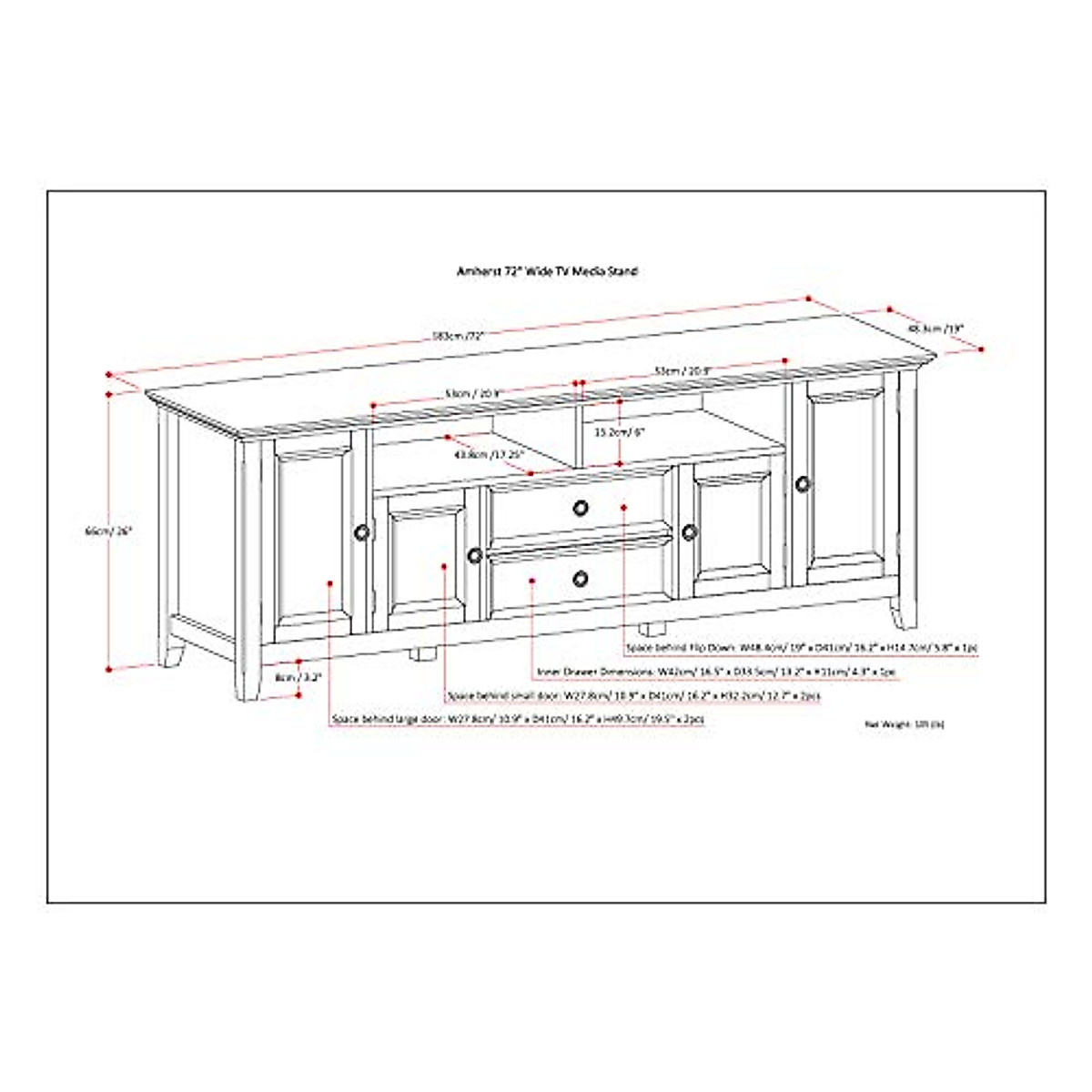 SIMPLIHOME Amherst SOLID WOOD 72 Inch Wide Transitional TV Media Stand in Distressed Grey for TVs up to 80 Inch, For the Living Room and Entertainment Center