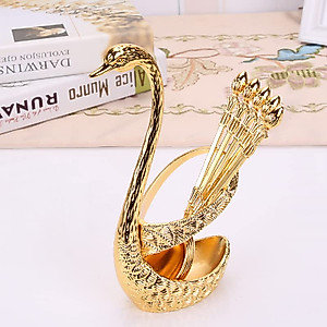 Stainless Steel Spoon Cutlery Kit with Zinc Alloy Swan Shape Retainer Storage Cutlery Rack Home Decor(Gold)