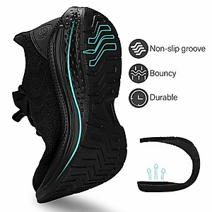 Pujcs Womens Sneakers Slip On Walking Shoes Breathable Running Shoes Lightweight Mesh Gym Shoes Non Slip Workout Shoes All Black Size 9