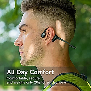 mojawa Bone Conduction Headphones, MOJO2 Open Ear Wireless Bluetooth Headphones, Sports Headset with Deep Bass and Secure Fit, IP67 Waterproof, 26g, 8H Playtime for Running Cycling Workouts, Black