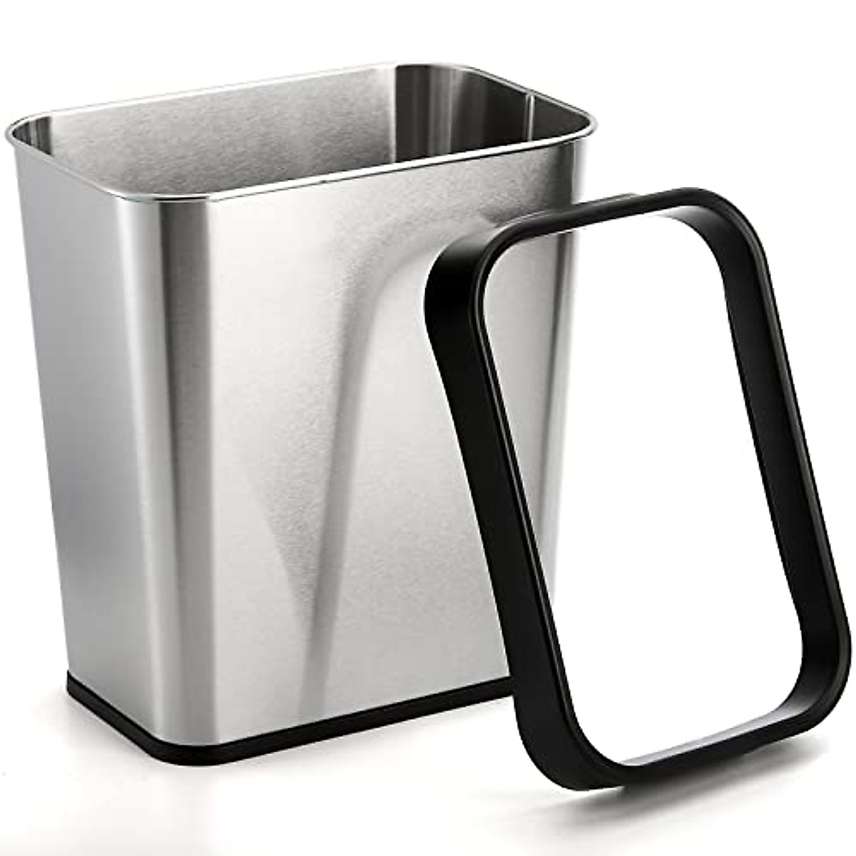 Frcctre 2.1 Gallon / 8L Open Top Stainless Steel Trash Can, Small Compact Modern Rectangular Metal Trash Can Office Wastebasket Garbage Bin for Office Bedroom Bathroom Home - 9.8"L x 6.5"W x 10.6"H