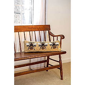 Chandler 4 Corners Artist-Designed Bumblebee Hand-Hooked Wool Decorative Throw Pillow (8” x 24”) Farm & Garden Pillow for Couches & Beds - Low Maintenance - Queen Bee, Honey Bee Lumbar Pillow