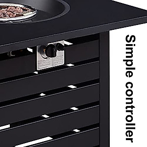 Outdoor Patio Fire Pit Table, 40,000 BTU Square Metal Propane Gas Firepit with Tabletop and Lava Rock for Outside Garden Backyard Deck Patio, 31.77 Inch Black