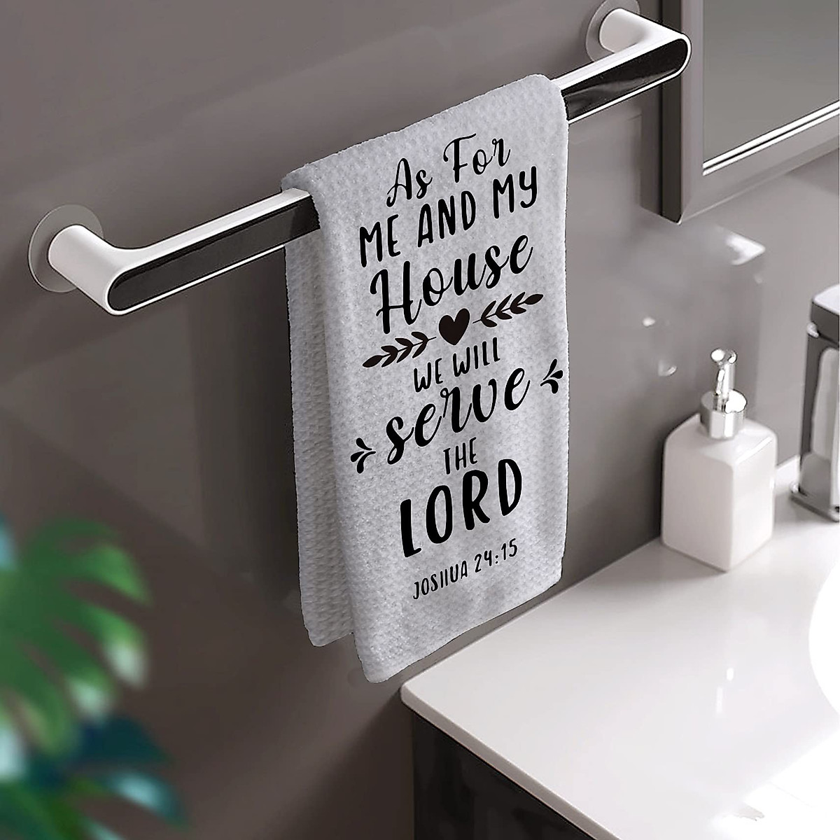 HIWX As for Me and My House We Will Serve Christian Decorative Kitchen Towels and Dish Towels, Joshua 24:15 Religious Bible Verse Hand Towels Tea Towel for Bathroom Kitchen Decor 16×24 Inches