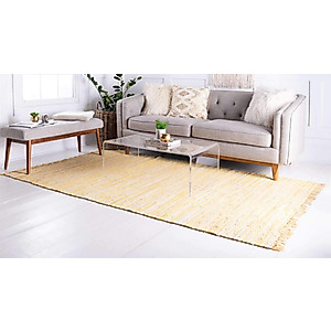 Unique Loom Chindi Cotton Collection Soft Hand Woven Natural Fiber Striped Area Rug, 2 ft 2 in x 3 ft, Yellow/Ivory